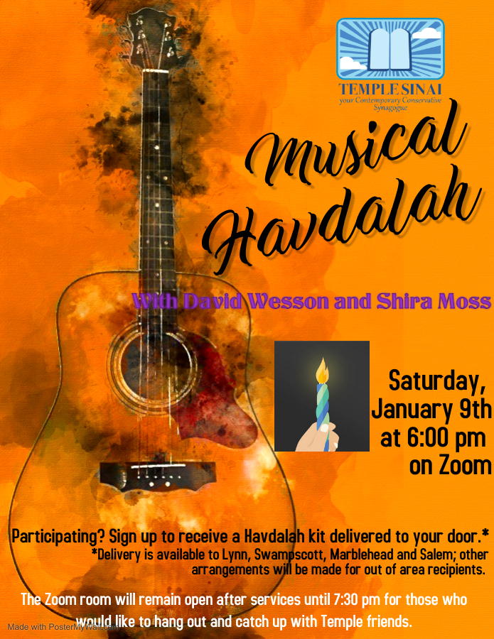 Musical Havdalah – Saturday, 1/9/2021 at 6:00 pm om Zoom – Temple Sinai
